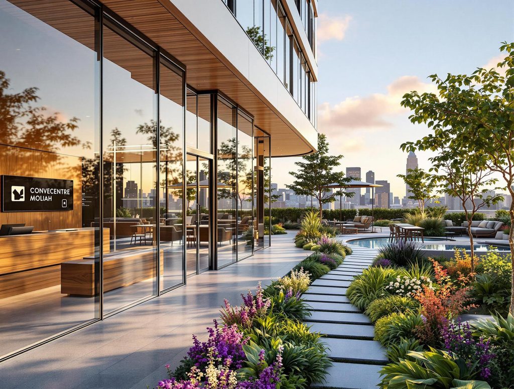 Luxury Apartment Building with Concierge and Sustainable Landscaping ...