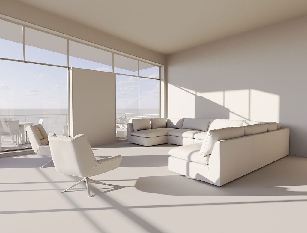 Render of Waterfront Luxury Home with Minimalistic White Interior – The ...